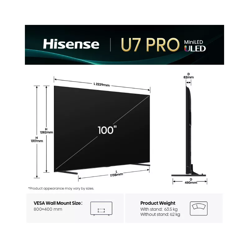 HISENSE 100 inča 100U7Q PRO Mini-LED 4K UHD Smart TV