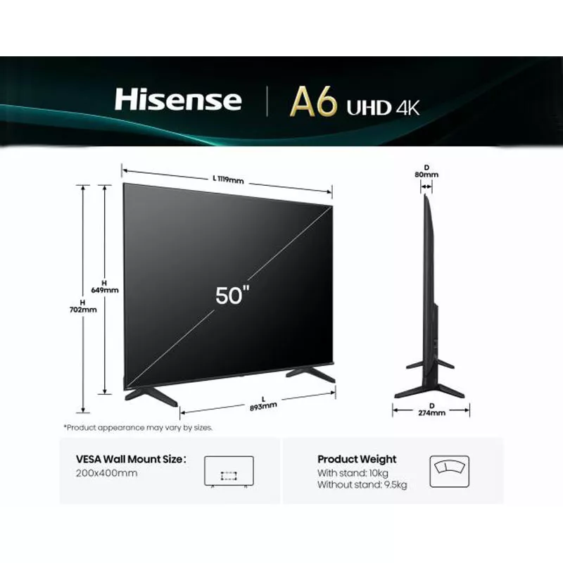 HISENSE 50 inča 50A6Q 4K UHD Smart TV