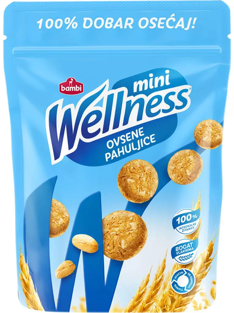 Bambi Wellness Integralni keks mini Ovsene pahuljice, 70 g