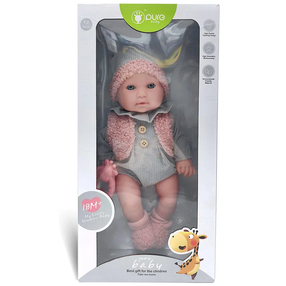 Pure Lutka beba sa prslukom, 30 cm, Sivo-roze