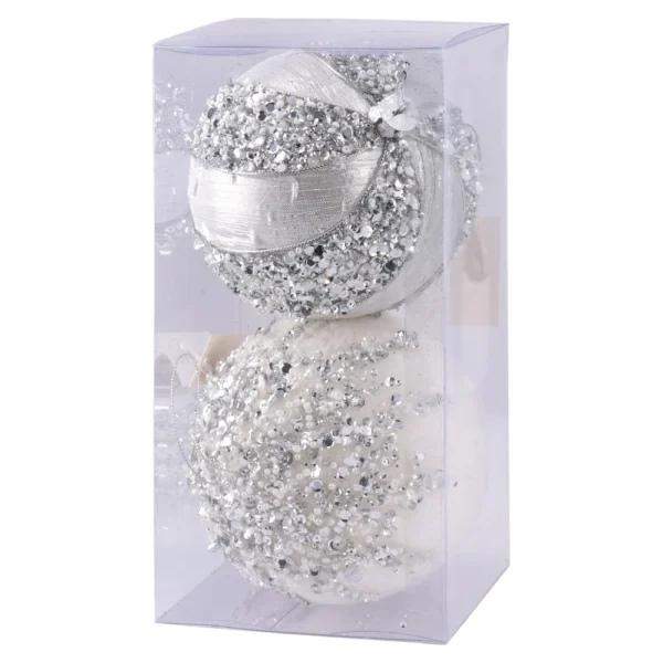 Icy lux, novogodišnja kugla, set, srebrno-bela, 12cm, miks, 2K