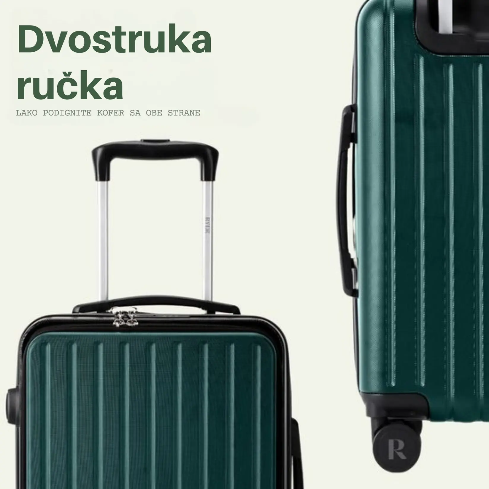 Ryer Ručni kofer, Dupla TSA brava, 36l, Zeleni