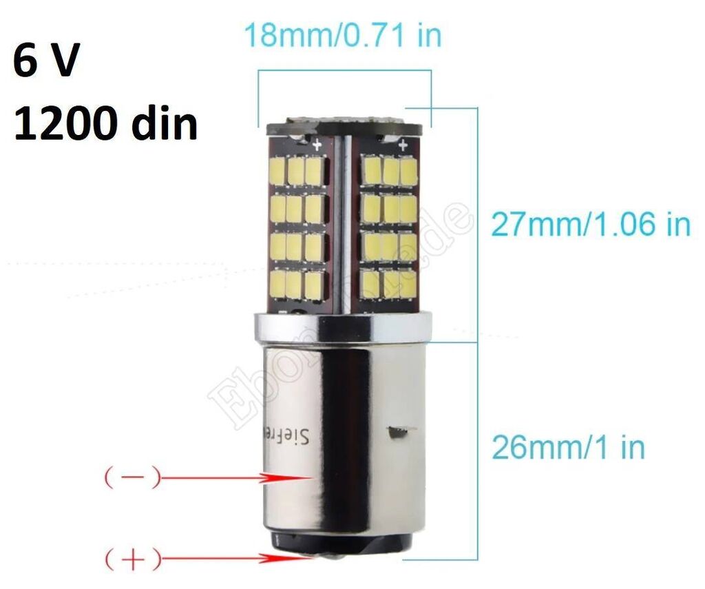LED BA20D – 6 V - Napon: 6 V - Cena: 1200 din (prikazano na slici) -