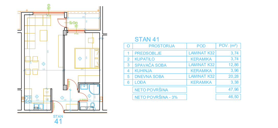 Dvosoban stan na prodaju, 46.50m2, 76.725€