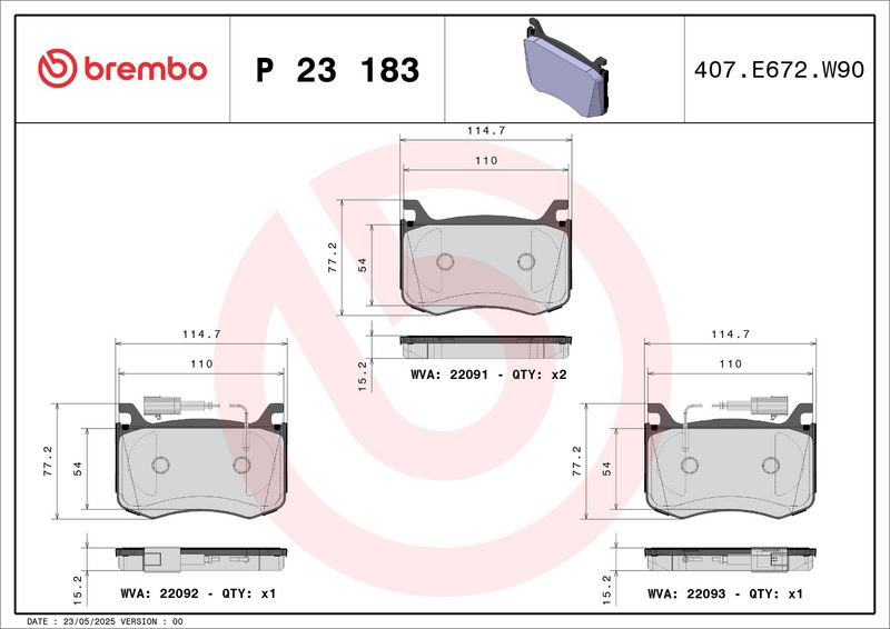 Komplet pločica, disk-kočnica BREMBO P 23 183