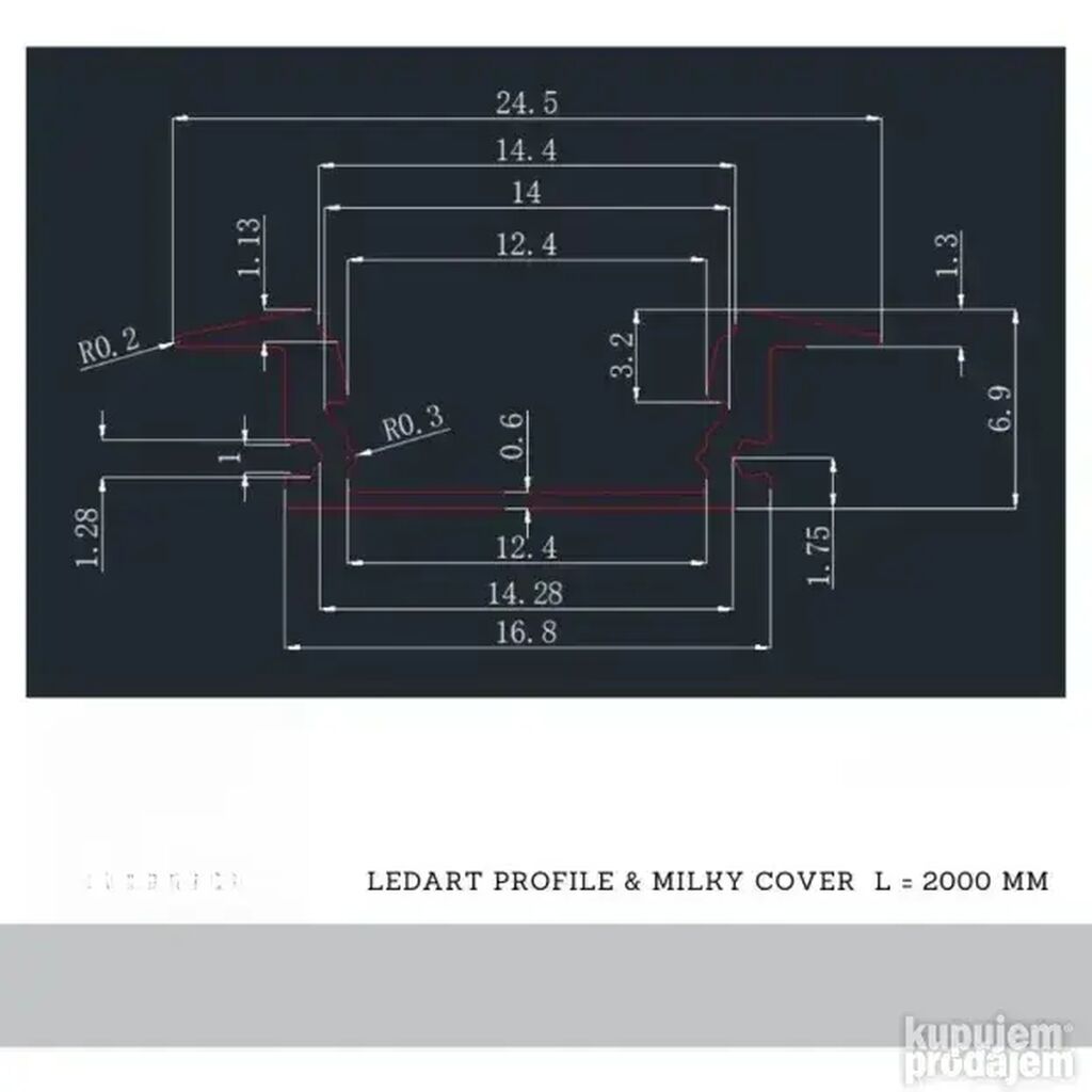 MEGGA, 2M LEDART-U WH ALUMINIJUMSKI PROFIL 13672-15 PC MILKY, 013672