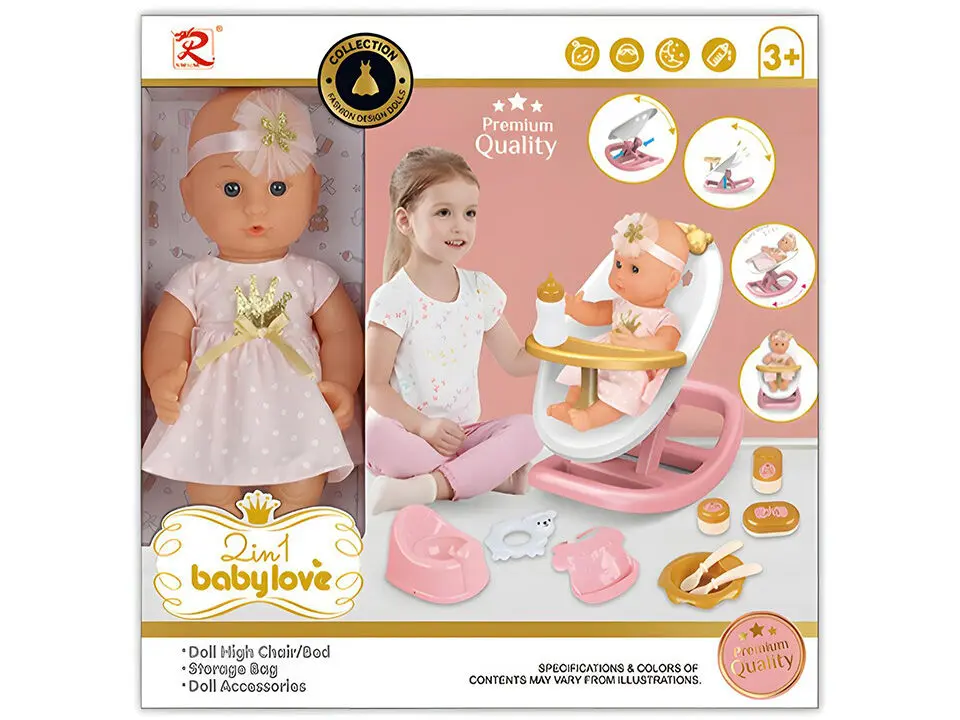 Lutka beba sa ljuljaškom i hranilicom, Roze
