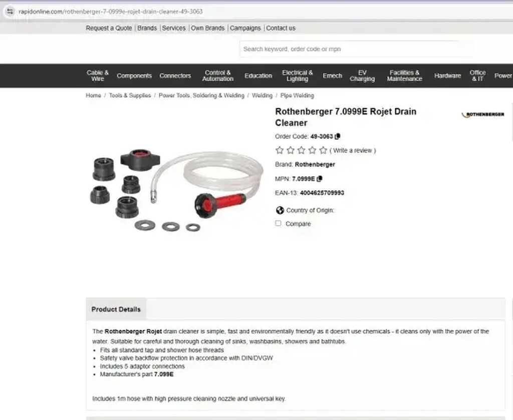AKCIJA #2968 Set za otpušavanje Odvoda Sifona - Rothenberger; Čišćenje