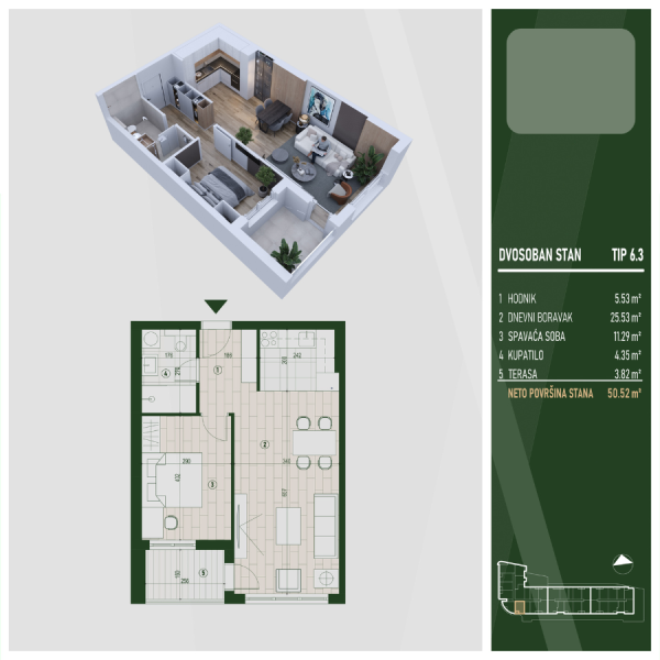 U blizini Kliničkog centra, Dvosoban stan na prodaju, 50.52m2, 104.475€