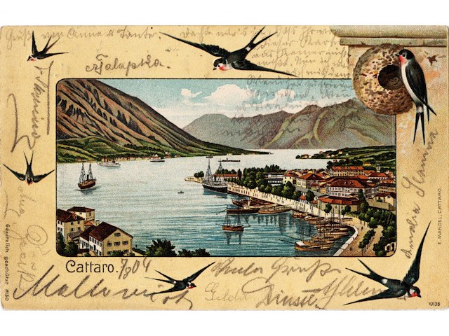 Kotor 1904 - Litografija sa pticama - Crna Gora