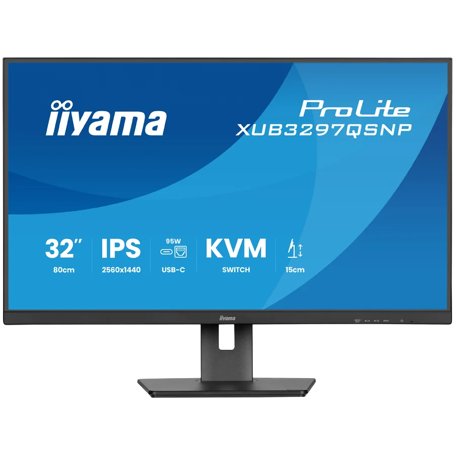 32" IPS panel, 2560×1440, 350 cd/m2, USB-C Dock (LAN/95W PD/DP-OUT, KVM), USB 3×3.2+1xC, 1ms MPRT, 15cm height adj stand, HDMI, DisplayPort, Speakers