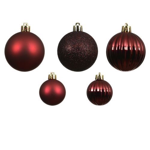 Novogodišnja dekoracija - HANGING BAUBLE SET MIX 27pcs 6cm 028313 - Oxblood - KMG