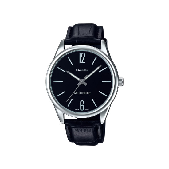 Casio MTP-V005L-1B muški sat Basic Black Kožni kaiš Black Dial