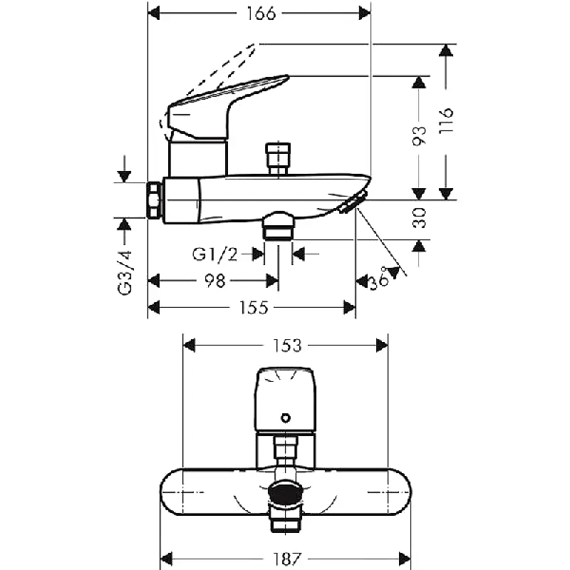 Logis baterija za kadu sa pipom 153cm Hansgrohe
