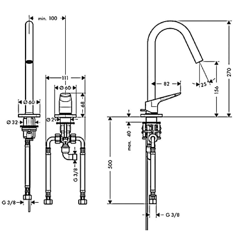 Citterio M Slavina za lavabo sa 2 rupe, hrom Axor