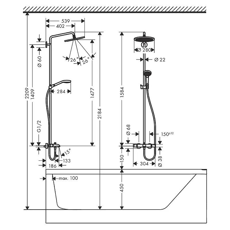 Tuš set sa izlivom za kadu Croma 280 1jet Hansgrohe