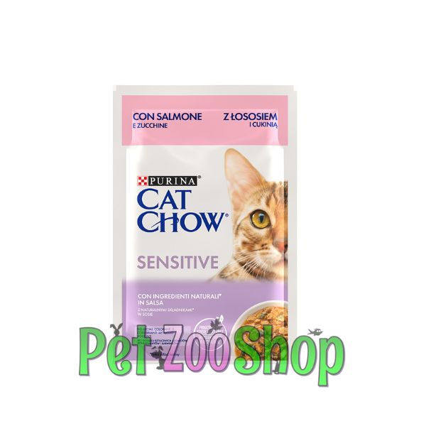Purina Cat Chow Sensitive Losos i Tikvice 85g – Mokra Hrana za Mačke sa Osetljivim Stomakom