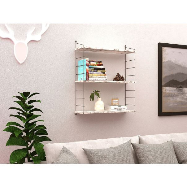 HANAH HOME Zidna polica Armoni 3'lü, mermer bela