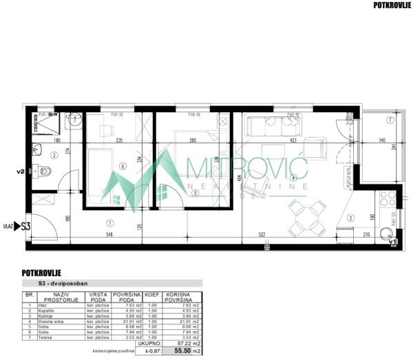 Dvoiposoban stan na prodaju, 55m2, 114.330€