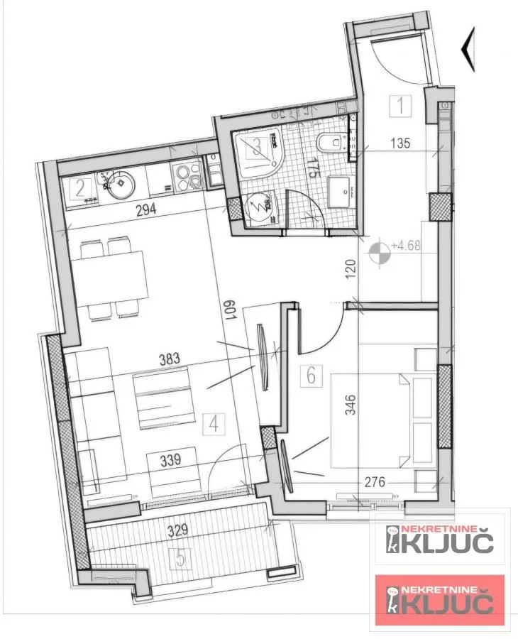 PODBARA, 45m2, Dvosoban sa pdv