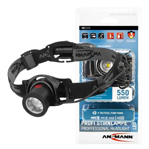 ANSMANN Lampa za glavu HD500R, Crna