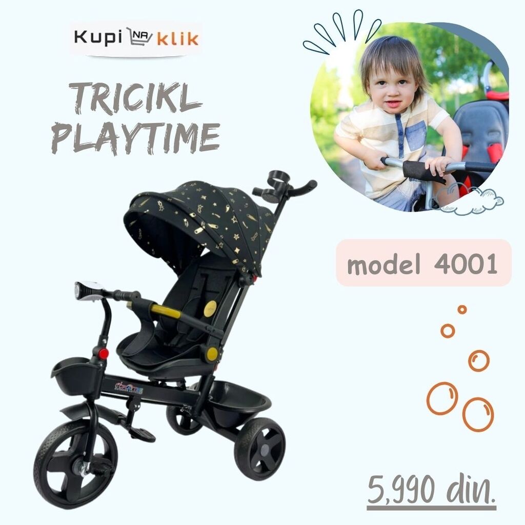 Tricikl Playtime – model 4001 - Višenamenski dečiji tricikl sa