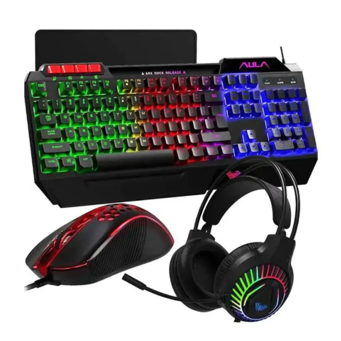 Aula Gaming combo T650, set 4 u 1 (tastatura, slušalice, miš, podloga), Crni
