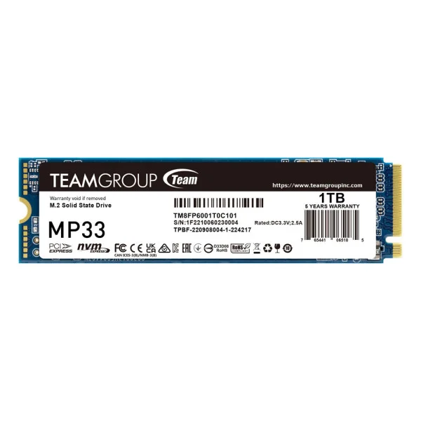 SSD M.2 NVMe TeamGroup 1TB MP33 Gen3x4 1800MBs/1500MBs TM8FP6001T0C101