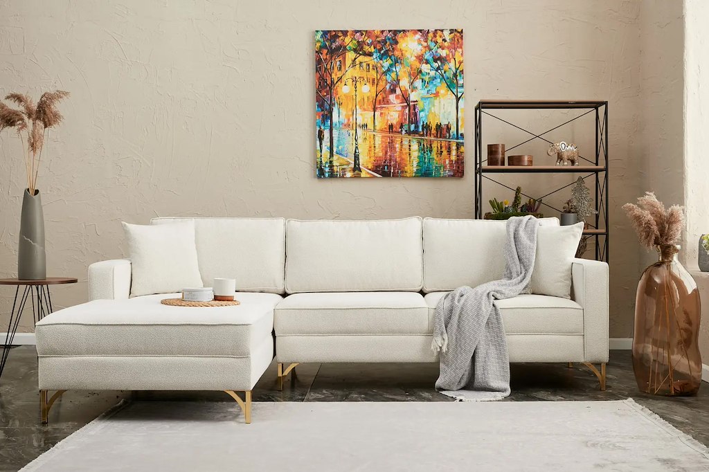 Atelier del Sofa Ugaona garnitura Berlin 258x83x181cm Krem-Zlatna