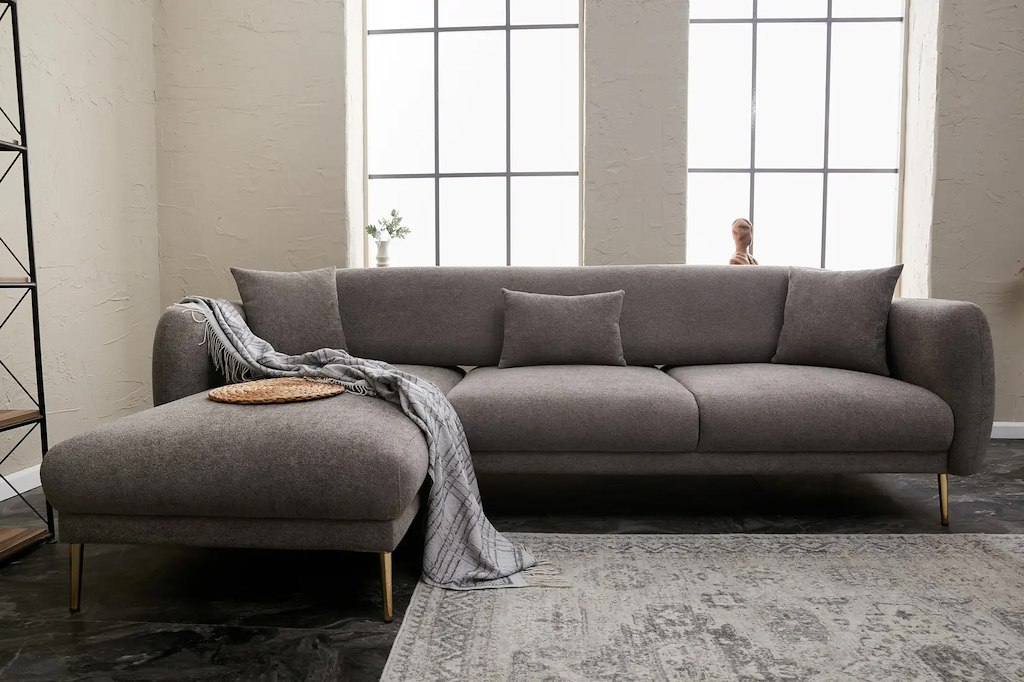 Atelier del Sofa Ugaona garnitura Simena 266x80x95cm Sivo-Zlatna