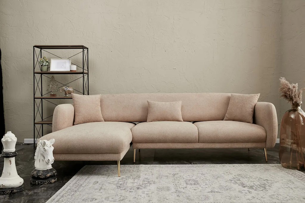 Atelier del Sofa Ugaona garnitura Simena 266x80x95cm Bež-Zlatna