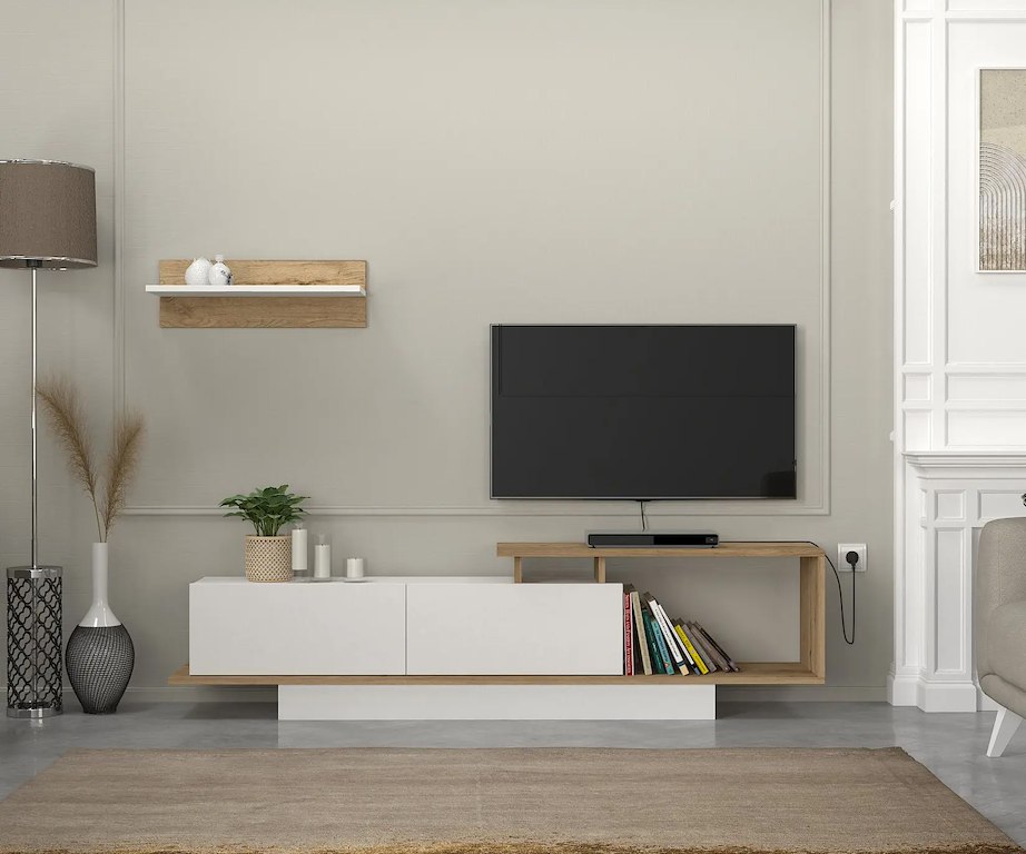 Asos Tv komoda 180x45x30cm Belo-hrast