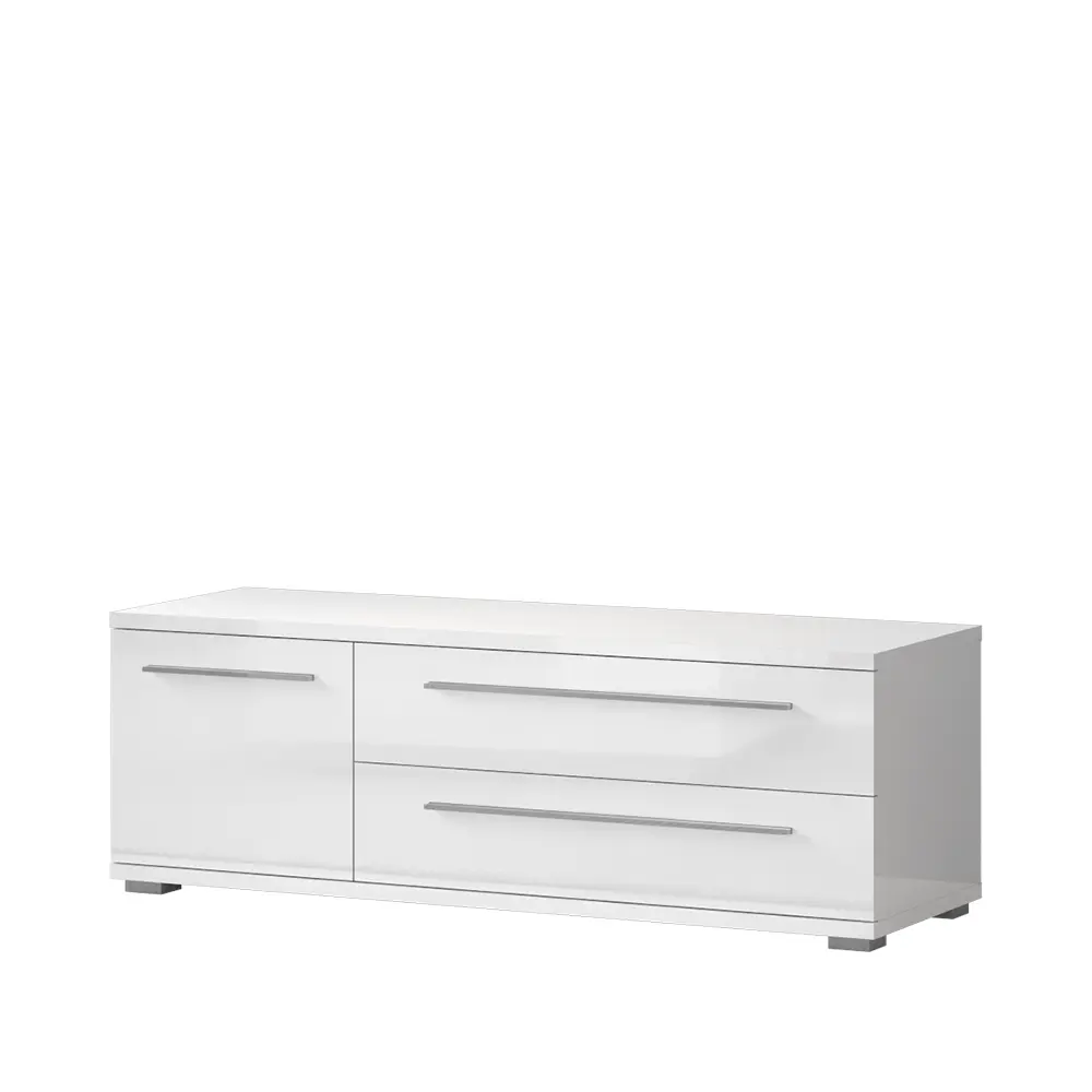 JELA TV STO TV135-1K2F/PN - kolekcija Piano - Bela lak/Kristalno Bela HG Lak - 135x46x45 cm