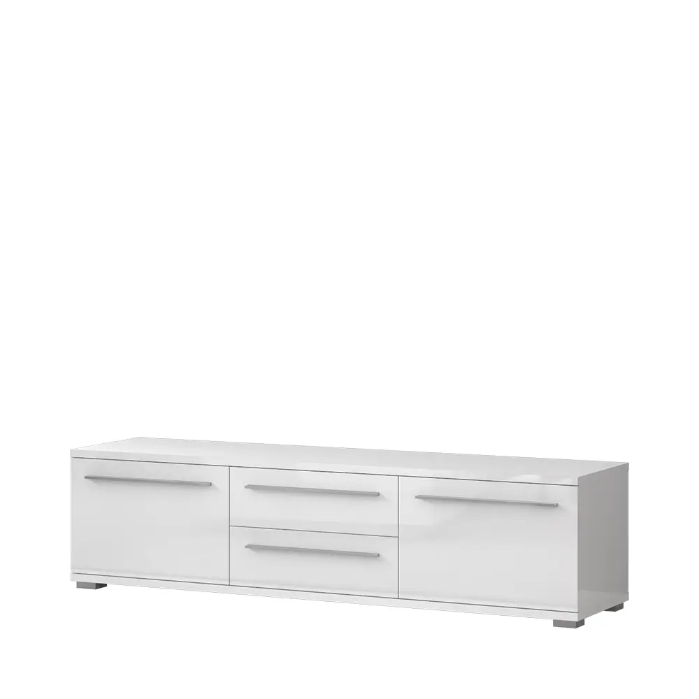 JELA TV STO TV180-2K2F/PN - kolekcija Piano - Bela lak/Kristalno Bela HG Lak - 180x46x45 cm