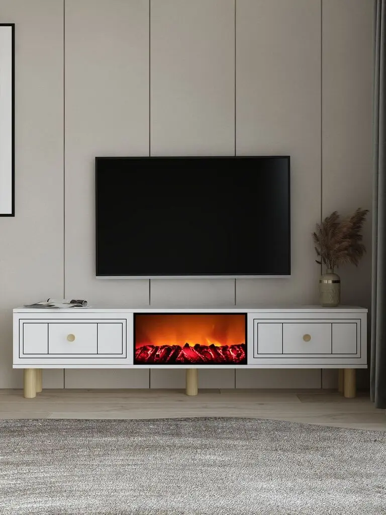 Hanah Home TV Komoda Dario Bohem Fireplace, Bela