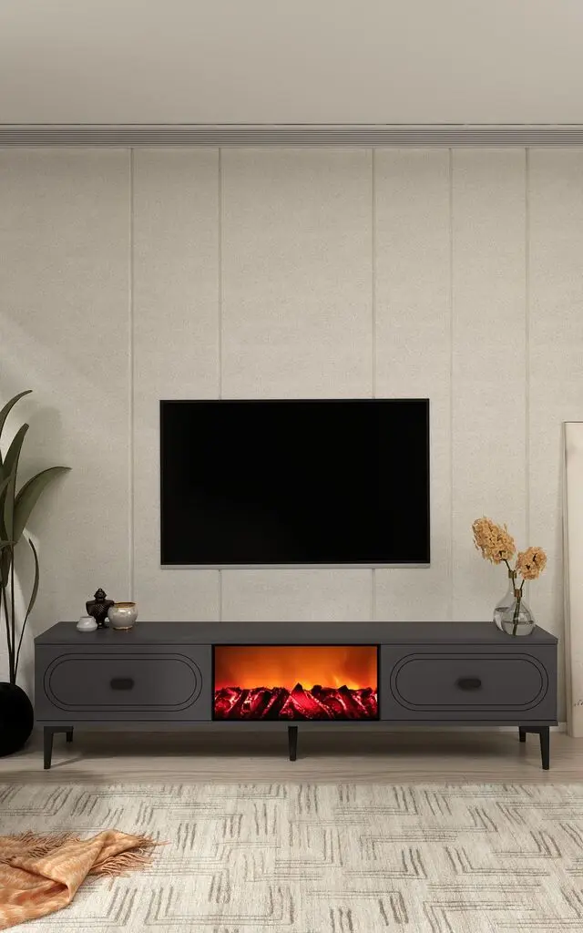 Hanah Home TV Komoda Dario Bohem Fireplace, Antracit