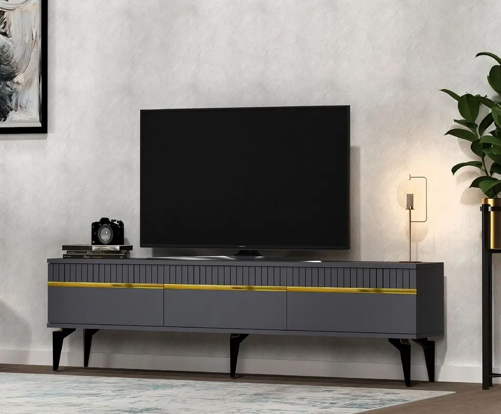 Hanah Home TV Komoda Defne, 180x44,6x29,6 cm, Antracit-Zlatne boje