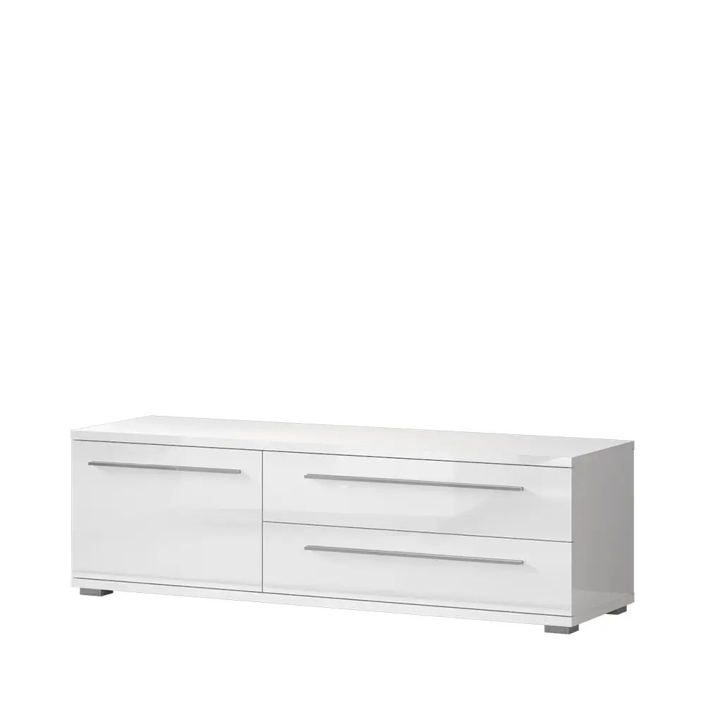 JELA TV STO TV150-1K2F/PN - kolekcija Piano - Bela lak/Kristalno Bela HG Lak - 150x46x45 cm