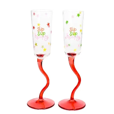 Widdop & Co Set vijugavih čaša Raspberry Blossom Sip Sip Hooray, 2 komada