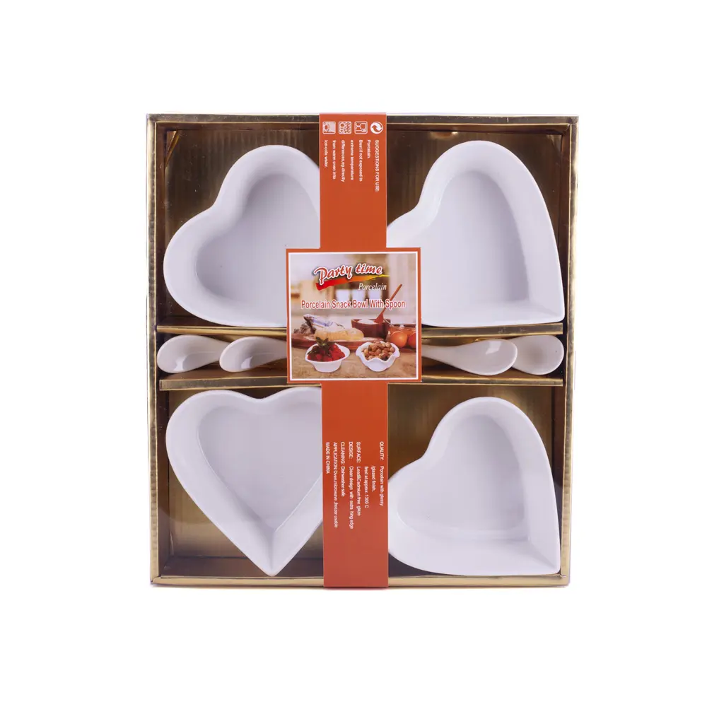 DIKER HOME Set porcelanskih činija sa kašikicama, 11x11cm, 4 komada, Beli