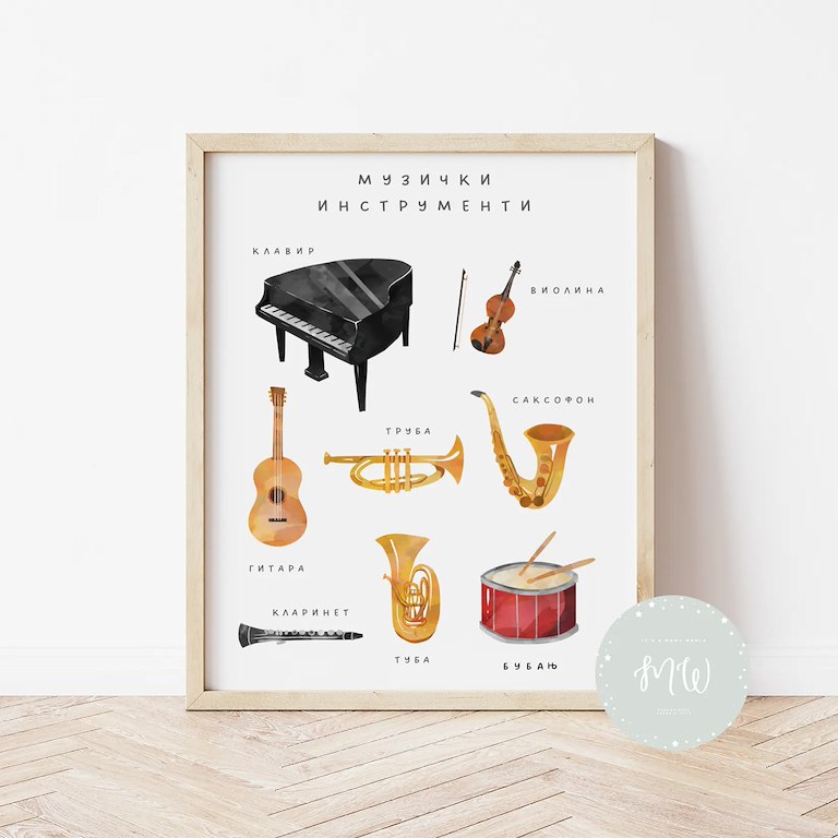 It's a moms world Edukativni poster za decu sa ramom Muzički instrumenti A5