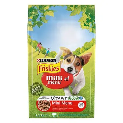 FRISKIES PURINA Suva hrana za odrasle pse malih rasa, Govedina i povrće, 1.5 kg
