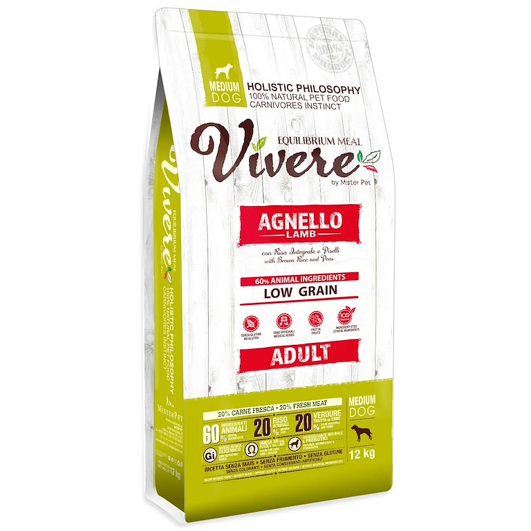 VIVERE Suva hrana za odrasle pse medium, Jagnjetina, 12kg