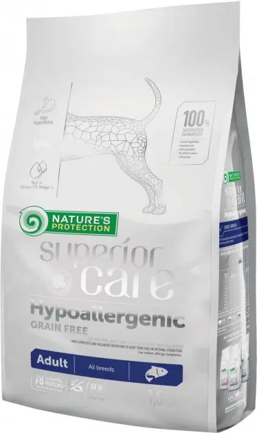 NATURES PROTECTION Suva hrana za odrasle pse sa ukusom lososa i bez žitarica Superior Care Hypoallergenic 1.5kg
