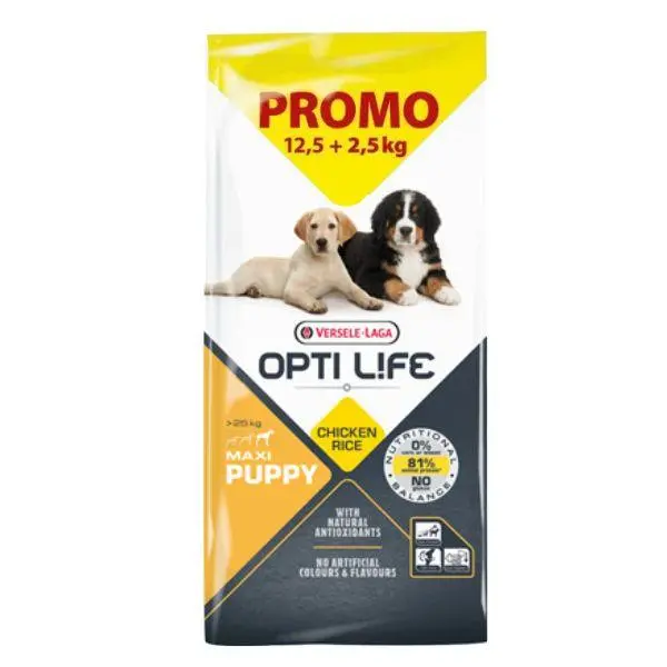 VERSELE LAGA Suva hrana za štence velikih rasa sa piletinom Opti Life Puppy Maxi 12,5kg + 2,5kg gratis
