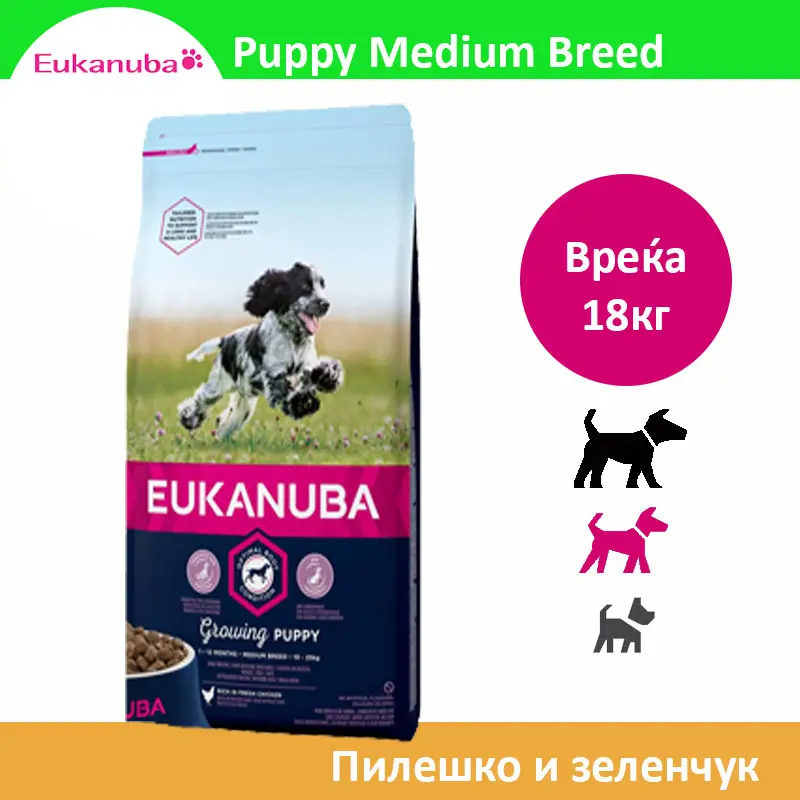 EUKANUBA Puppi krekeri srednje rase sa piletinom i povrćem [vreća 18 kg]