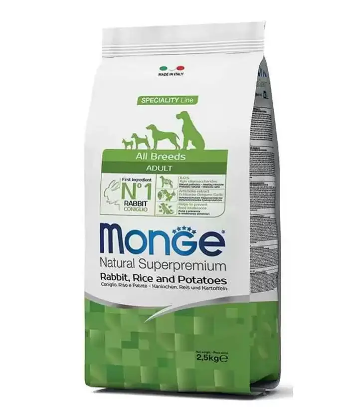 Monge Natural Suva hrana za odrasle pse svih rasa Superpremium, Zec, pirinač i krompir, 2.5kg