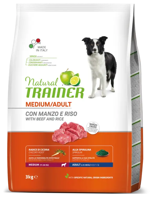 Natural Trainer Suva hrana za srednje odrasle pse, Govedina i pirinač, 3kg