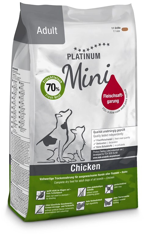 PLATINUM Suva hrana za pse Mini Adult, Piletina, 900g