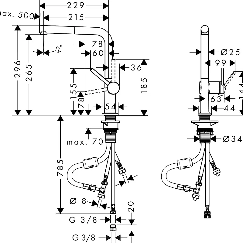 Talis M54 kuhinjska slavina stainless steel 3 cevi sa tušem Hansgrohe